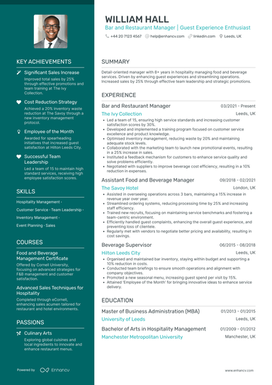 Bar Manager CV Examples & Guide for 2026
