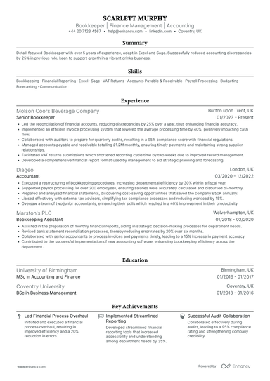 Bookkeeper CV Examples & Guide for 2026