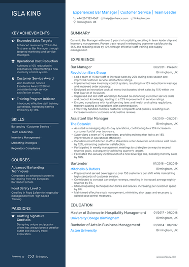 Bar Manager CV Examples & Guide for 2026