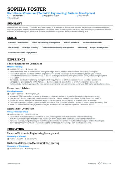 Recruitment Consultant CV Examples & Guide for 2026