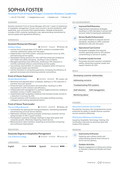 Restaurant Assistant Manager CV Examples & Guide for 2026