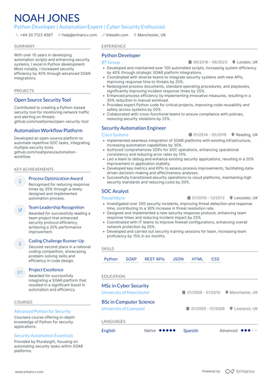 Python Developer CV Examples & Guide for 2025