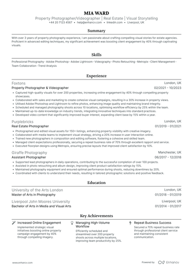 Photographer CV Examples & Guide for 2026