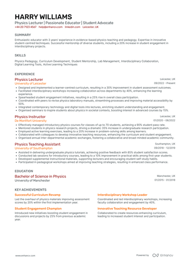 Lecturer CV Examples & Guide for 2026