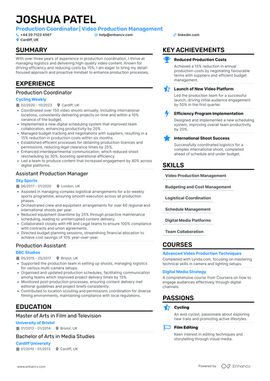 Production Coordinator CV Examples & Guide for 2026