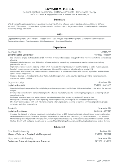 Logistics Coordinator CV Examples & Guide for 2026