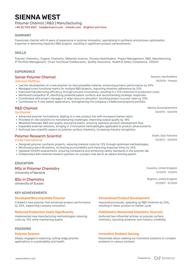 Chemist CV Examples & Guide for 2026