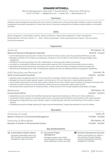 Environmental Consultant CV Examples & Guide for 2026