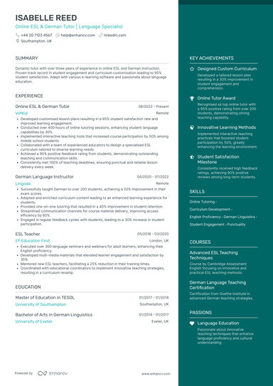 ESL Teacher CV Examples & Guide for 2026