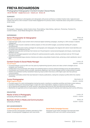 Videographer CV Examples & Guide for 2026