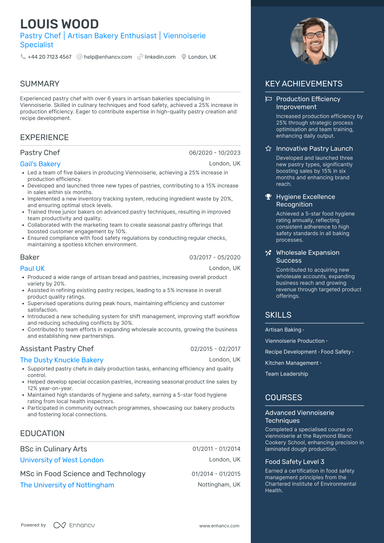 Pastry Chef CV Examples & Guide for 2026