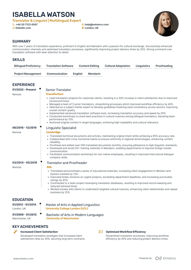 Translator CV Examples & Guide for 2026