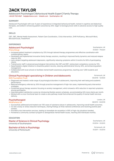 Psychologist CV Examples & Guide for 2026