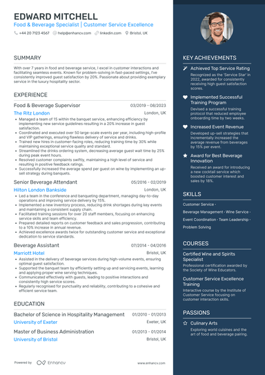 Waiter CV Examples & Guide for 2026