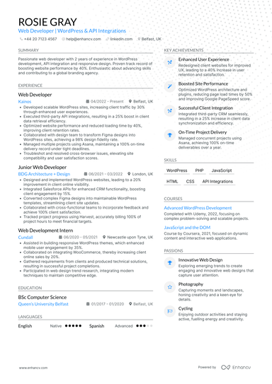 Junior Web Developer CV Examples & Guide for 2026