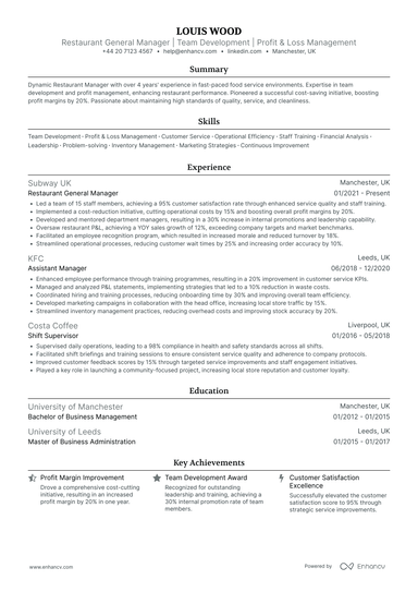 Restaurant General Manager CV Examples & Guide for 2026