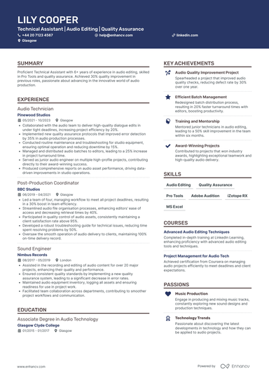 Audio Engineer CV Examples & Guide for 2026