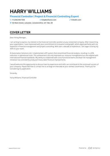 Financial Controller Cover Letter Examples & Guide for 2026