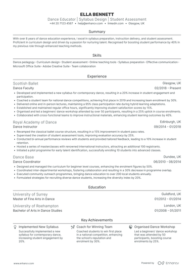 Dance CV Examples & Guide for 2026