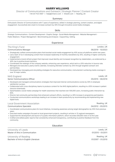 Communications Officer CV Examples & Guide for 2026