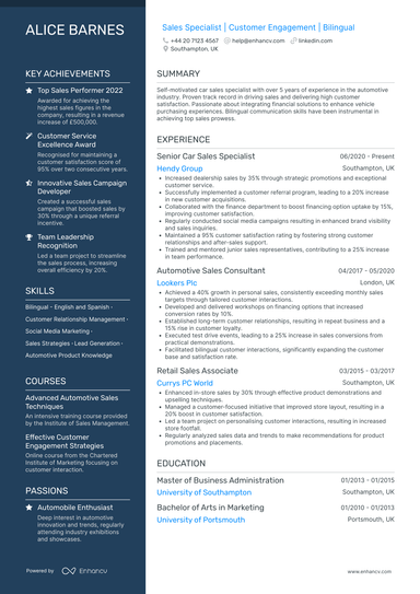 Car Salesman CV Examples & Guide for 2026