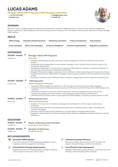 CRM Manager CV Examples & Guide for 2026