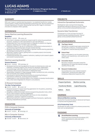 Machine Learning CV Examples & Guide for 2025