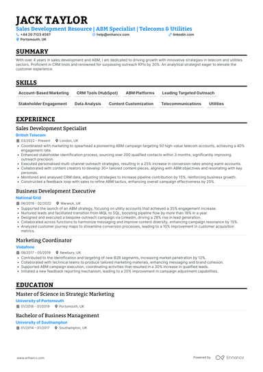 Sales Development Representative CV Examples & Guide for 2026