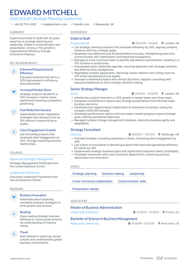 Chief of Staff CV Examples & Guide for 2026