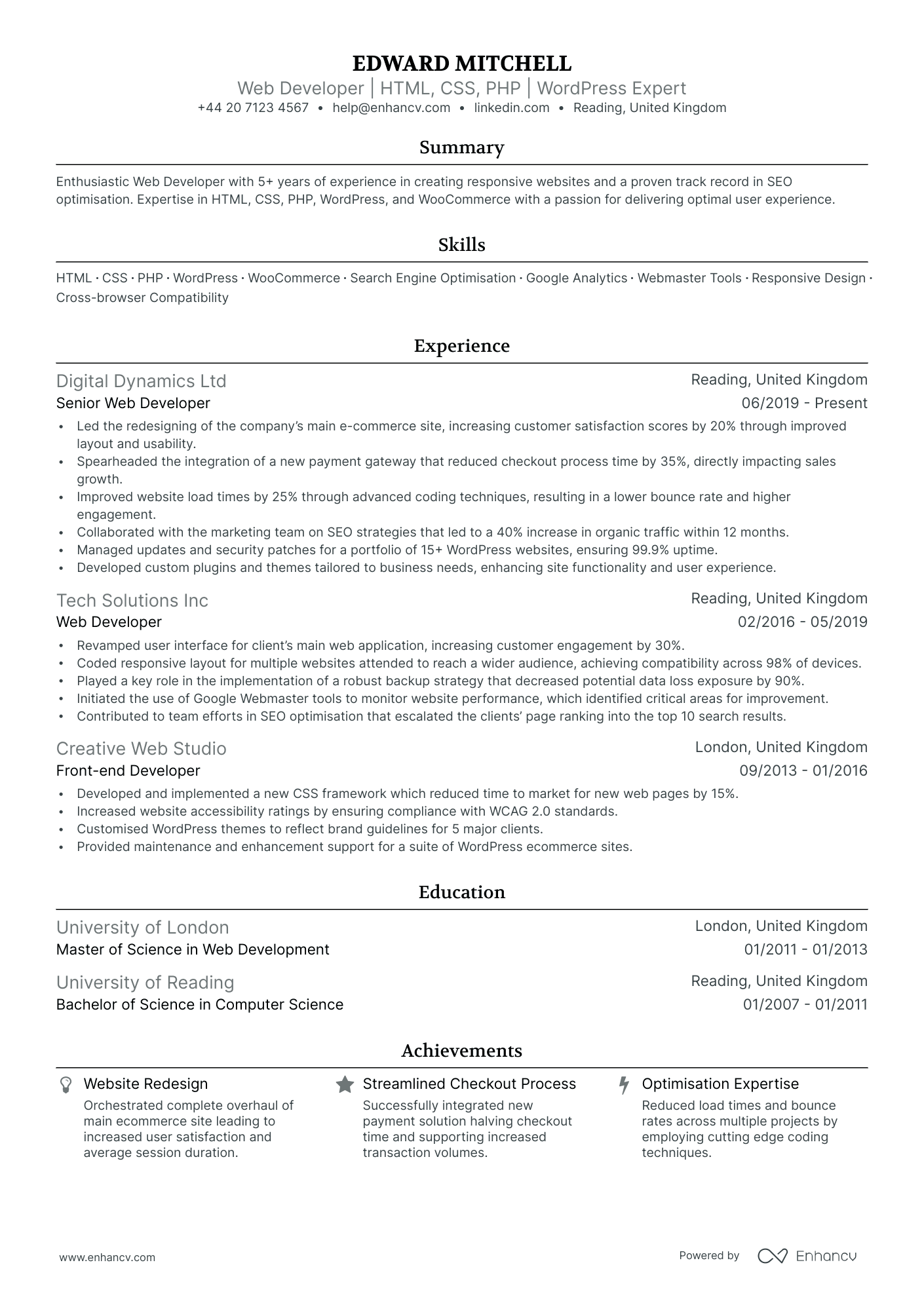 Web Developer CV Examples & Guide for 2025