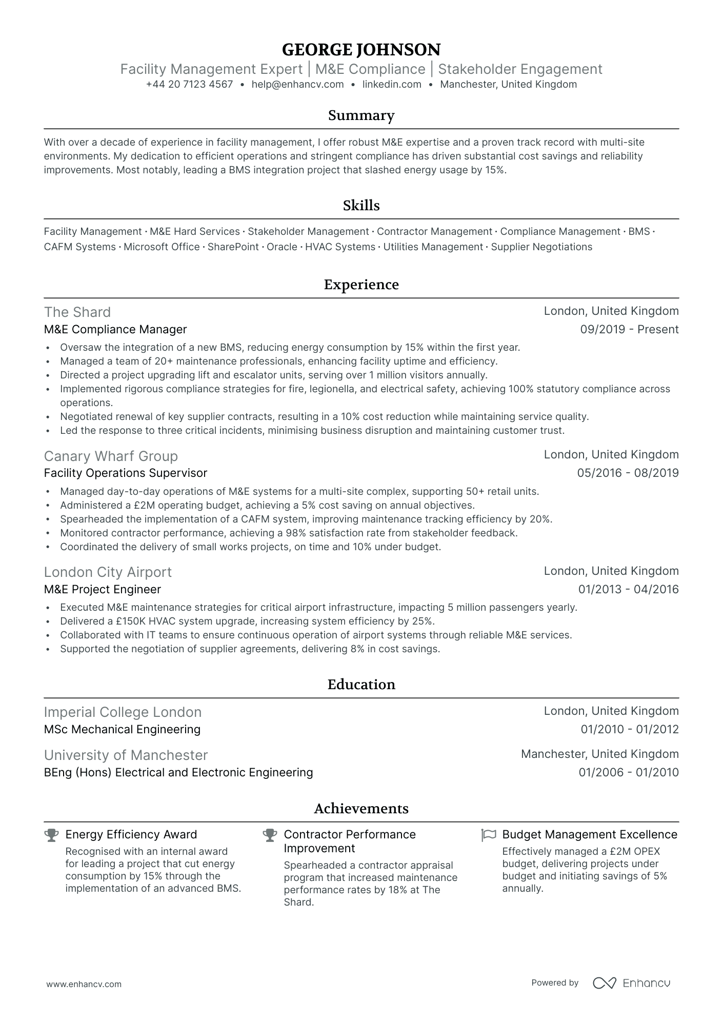 Facility Manager CV Examples & Guide for 2025