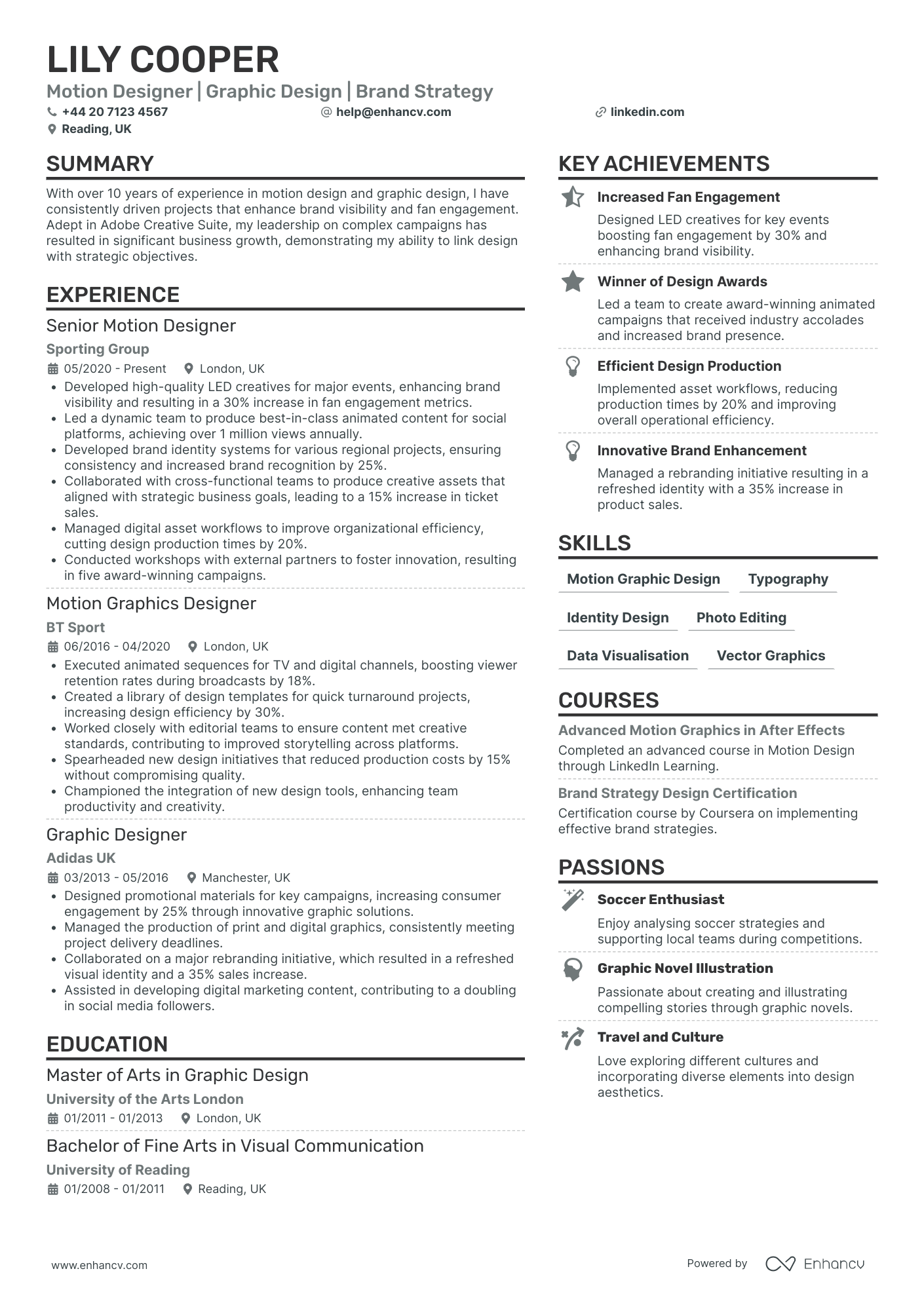 Motion Graphics CV Examples & Guide for 2026