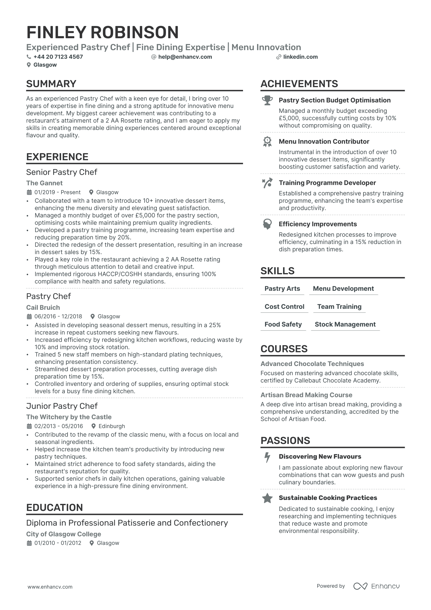 Pastry Chef CV Examples & Guide for 2024