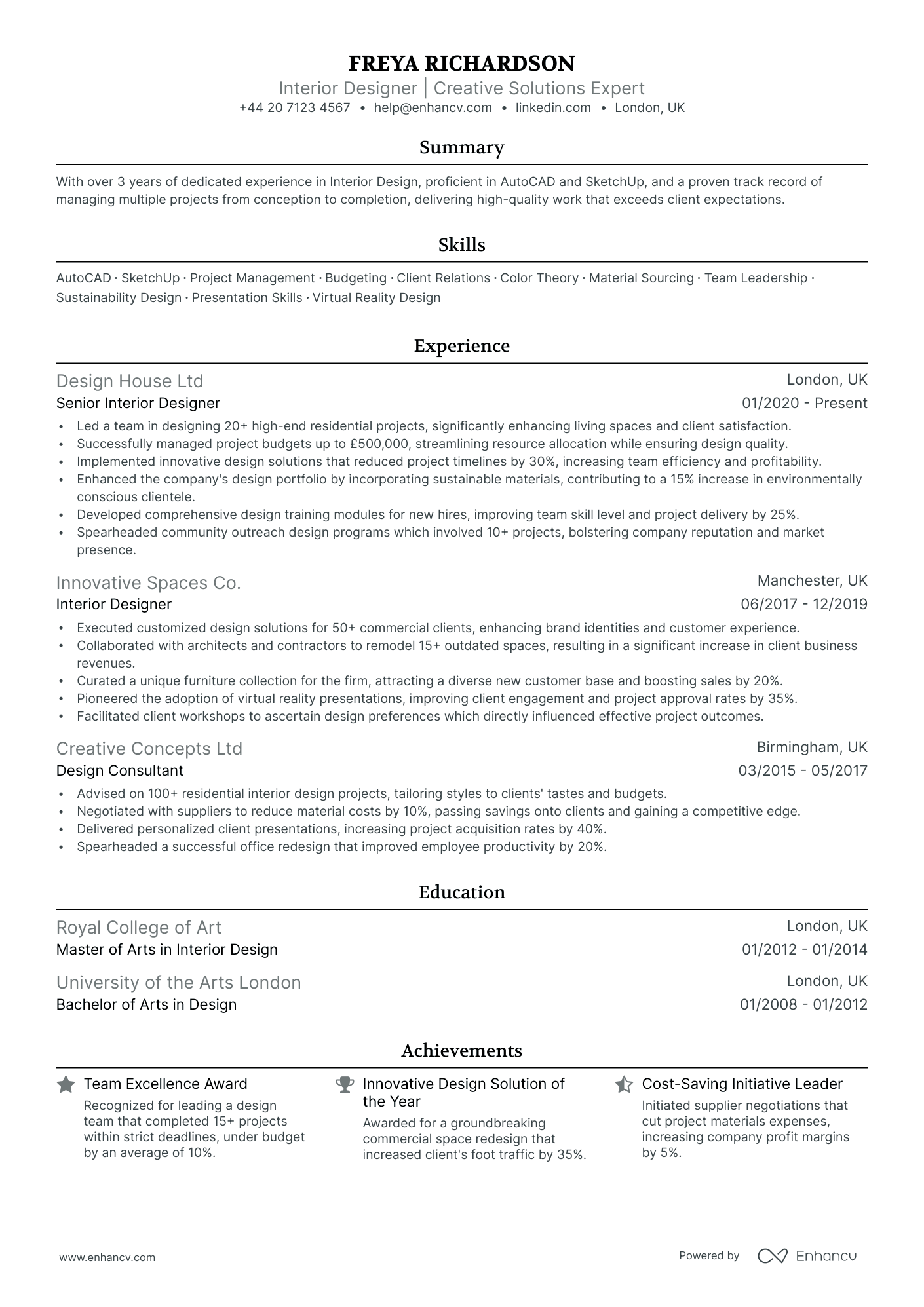 Interior Designer CV Examples & Guide for 2025