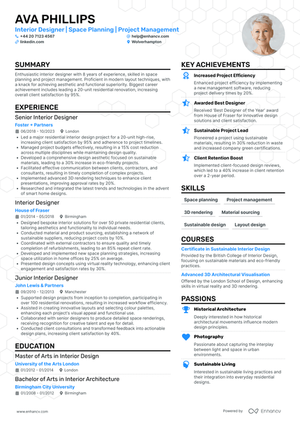 Interior Designer CV Examples & Guide for 2026