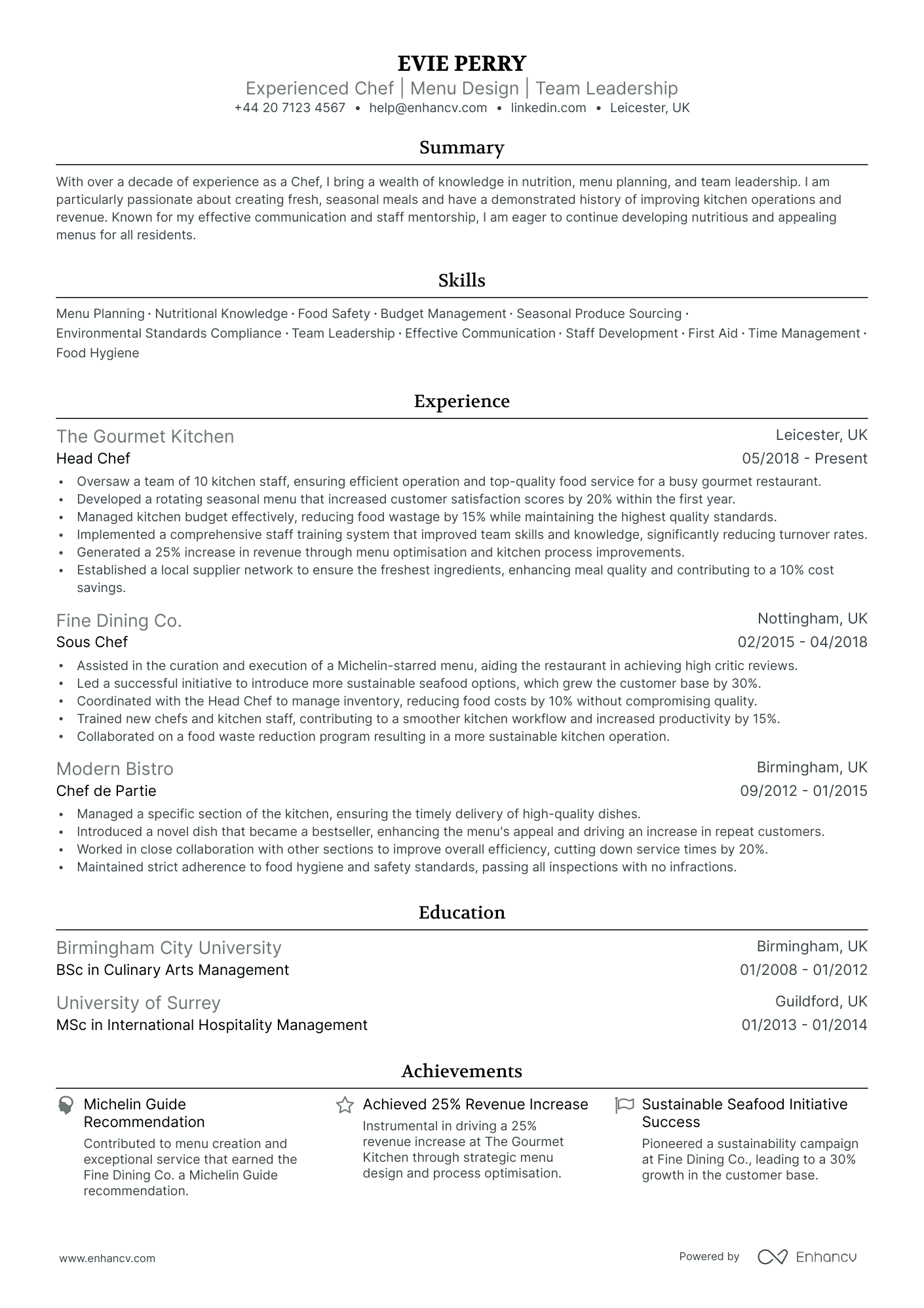 Chef CV Examples & Guide for 2025