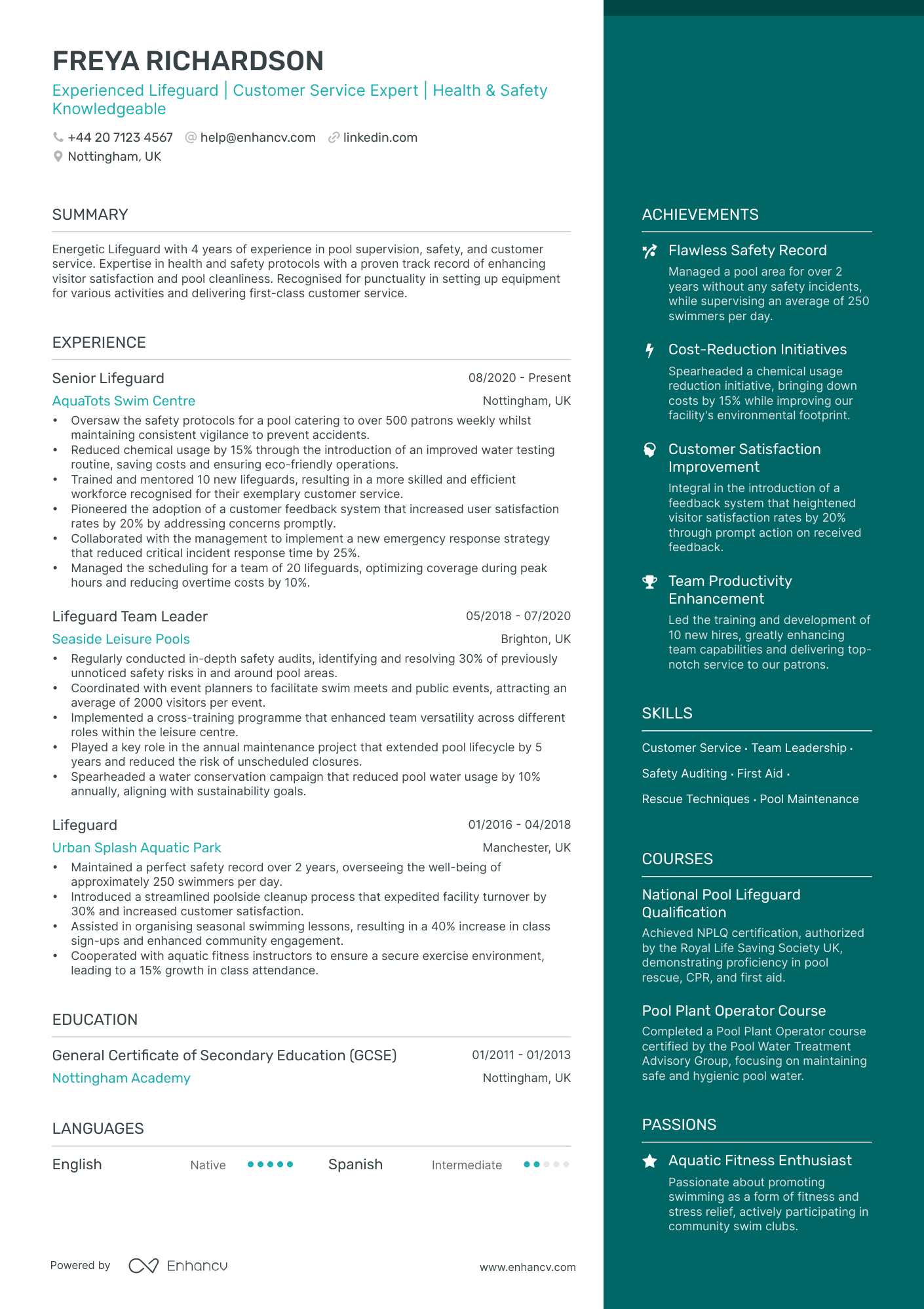 Lifeguard CV Examples & Guide for 2025
