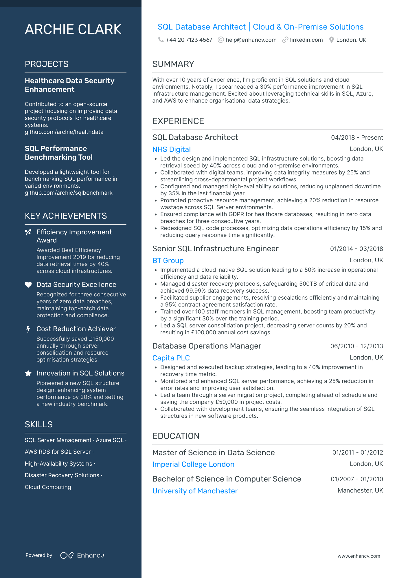 SQL Developer CV Examples & Guide for 2025
