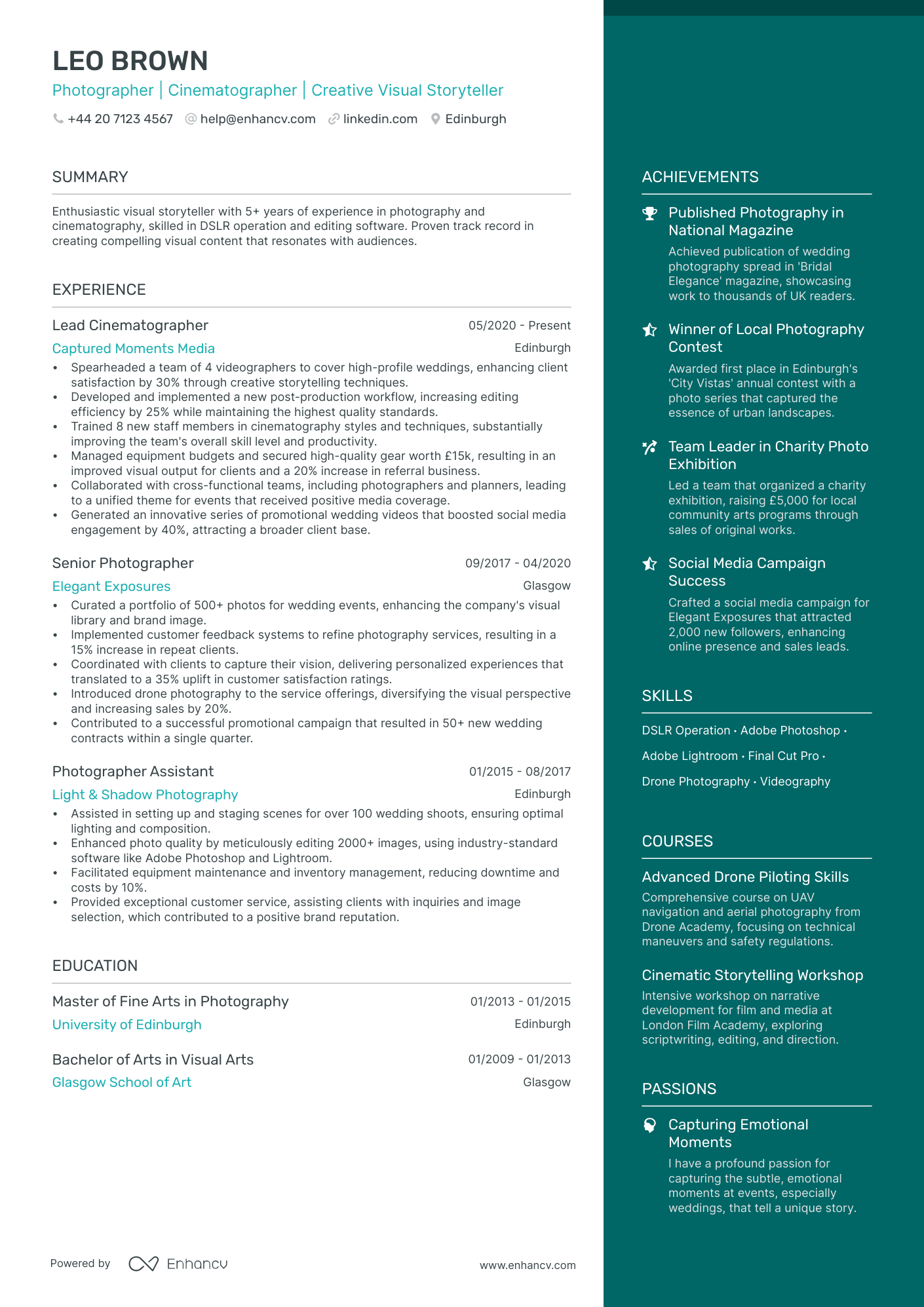 Cinematographer CV Examples & Guide for 2025