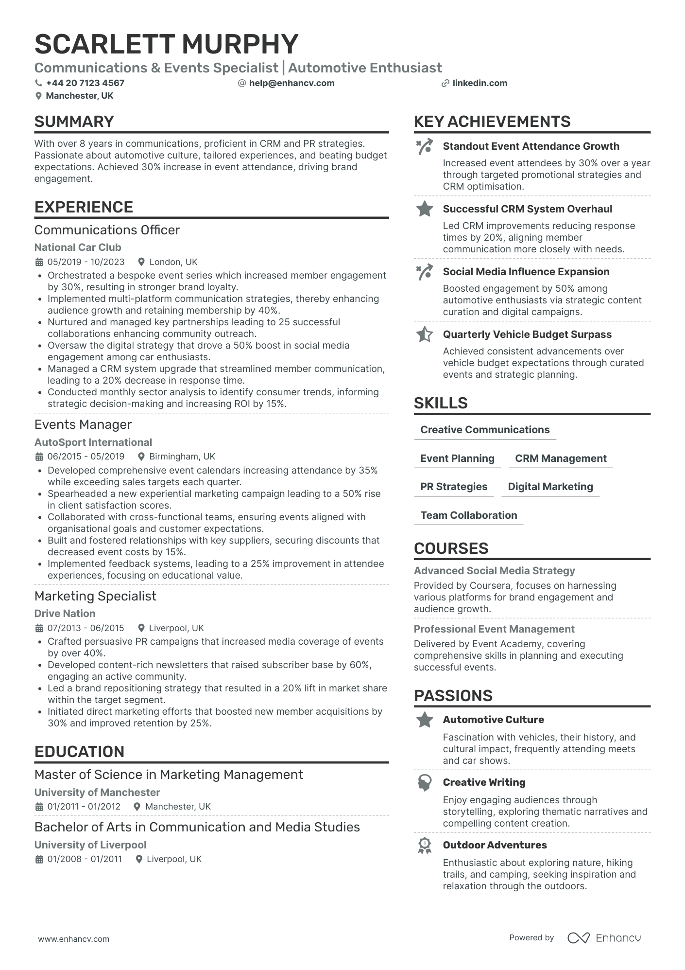 Events Manager CV Examples & Guide for 2026