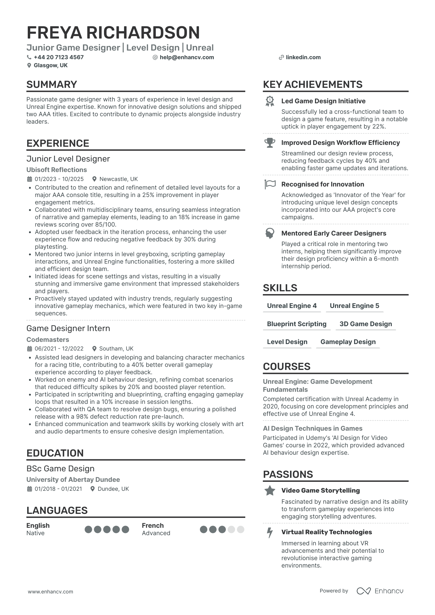 Game Design CV Examples & Guide for 2025