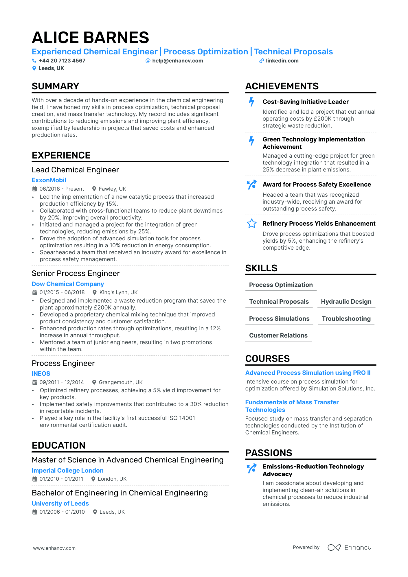 Chemical Engineer CV Examples & Guide for 2024