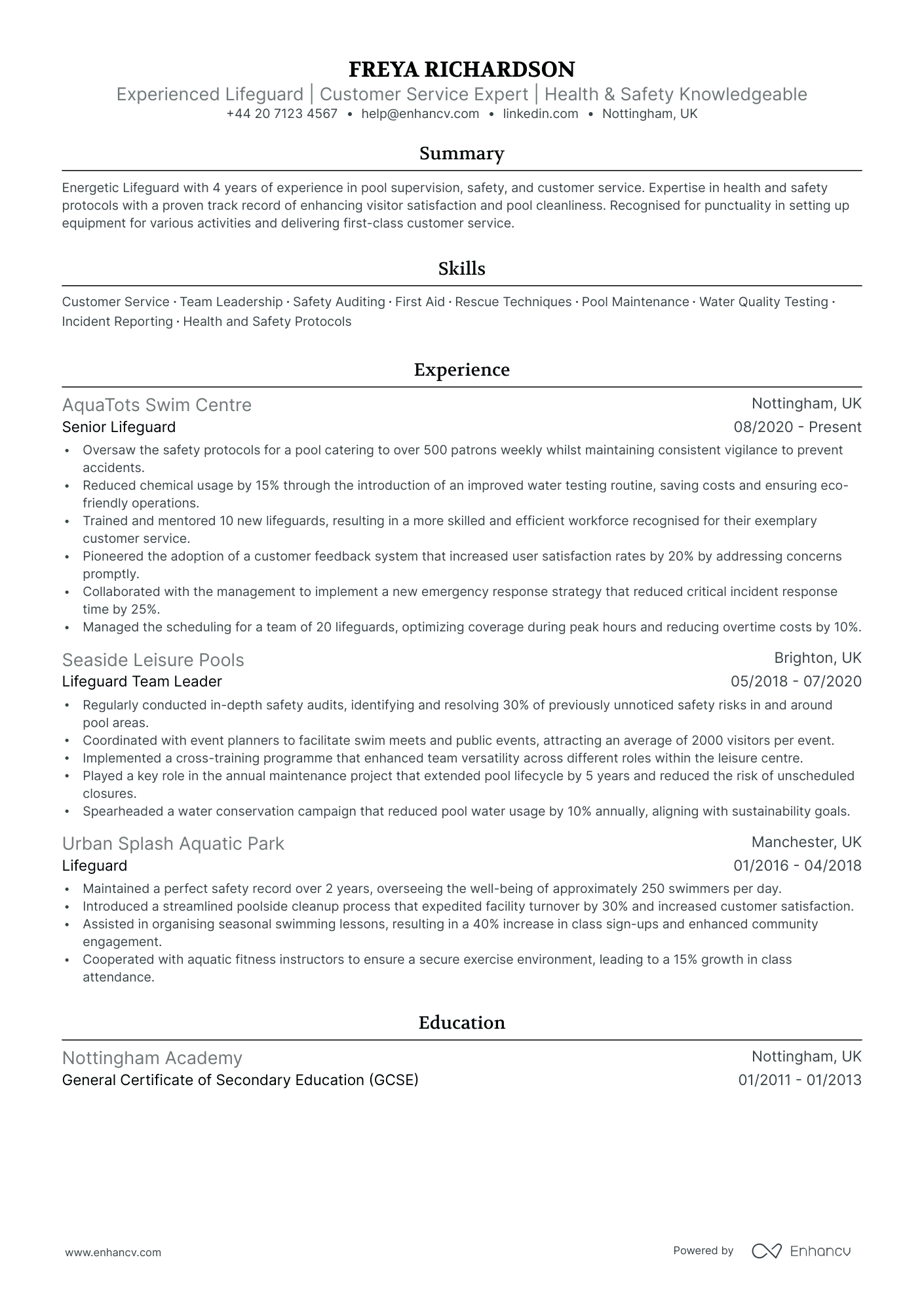 Lifeguard CV Examples & Guide for 2025