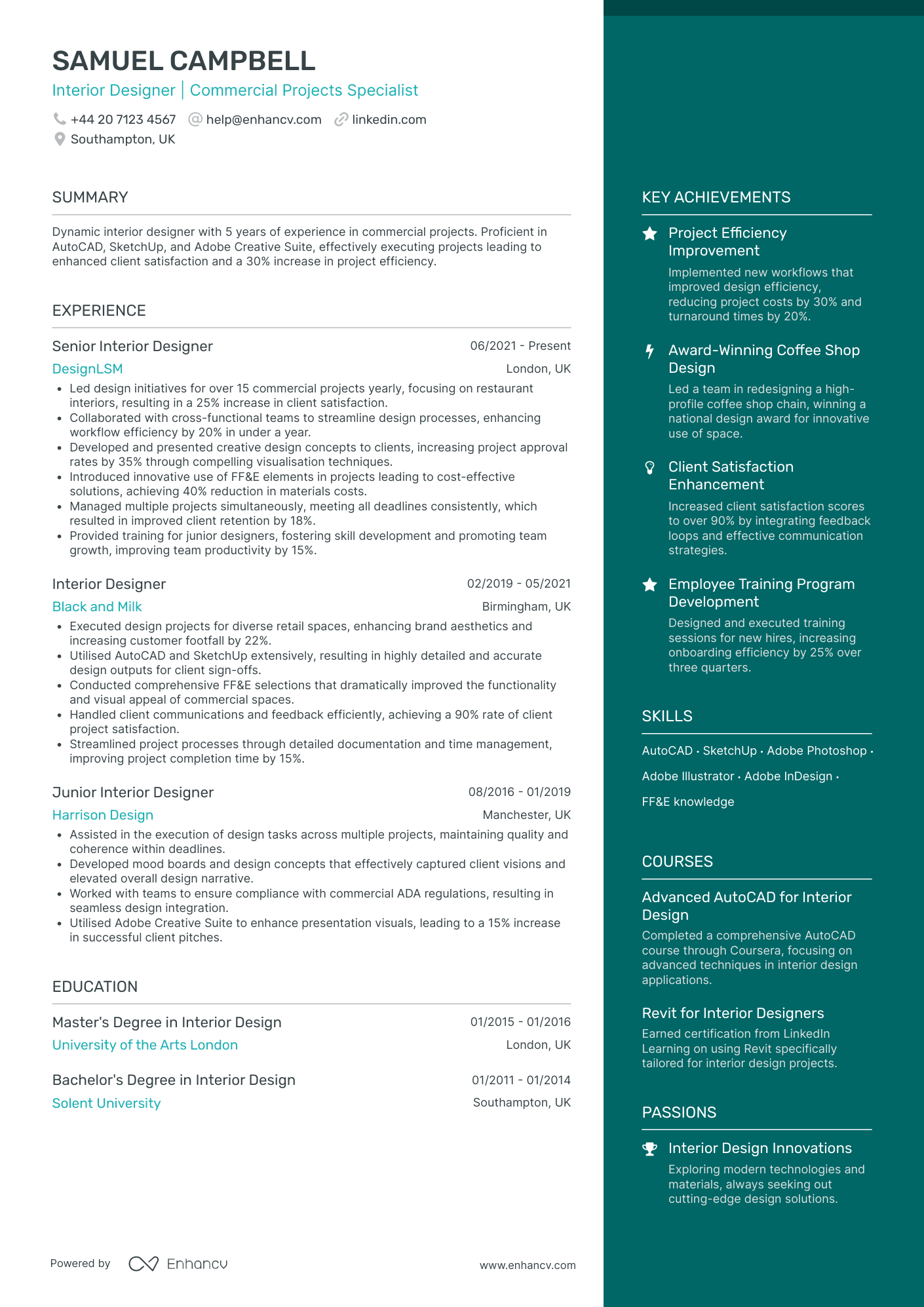 Interior Designer CV Examples & Guide for 2026