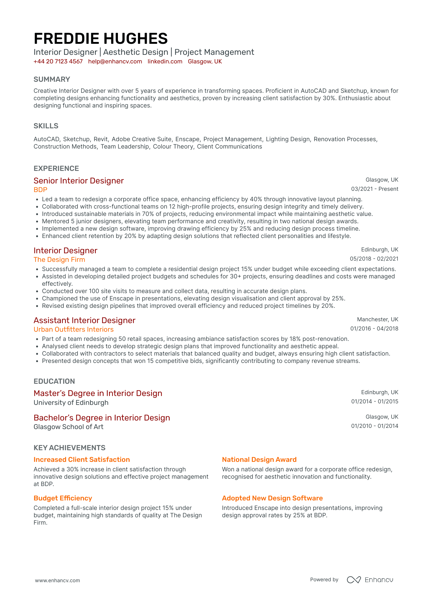 Interior Designer CV Examples & Guide for 2026
