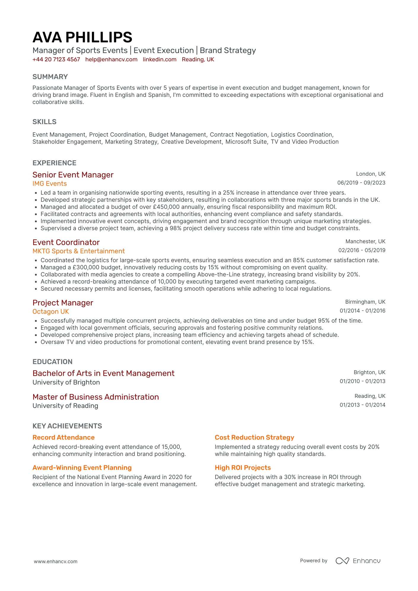 Events Manager CV Examples & Guide for 2025