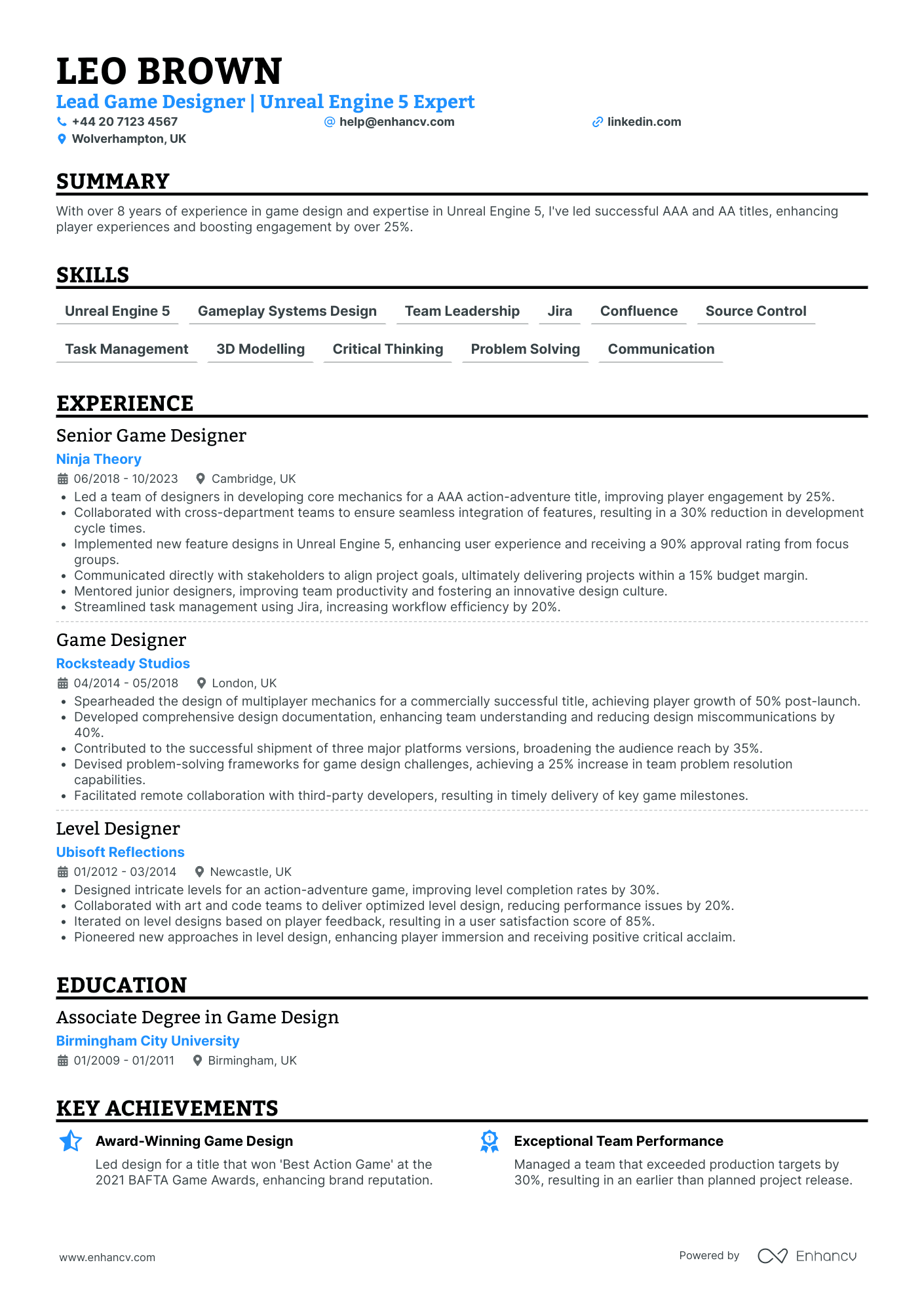 Game Design CV Examples & Guide for 2026