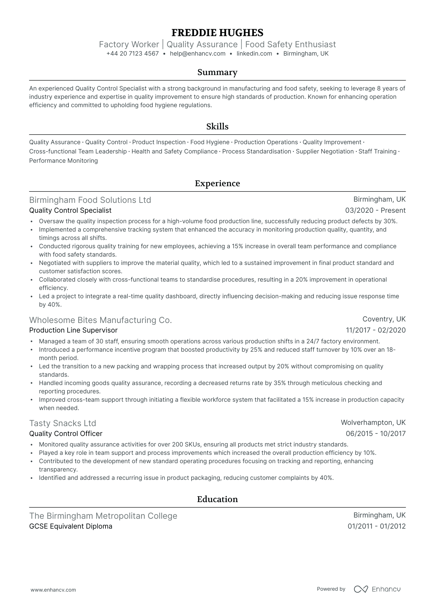 Factory Worker CV Examples & Guide for 2025