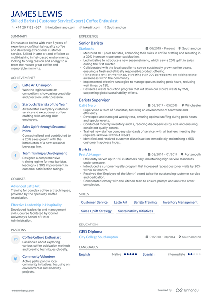 Barista CV Examples & Guide for 2025