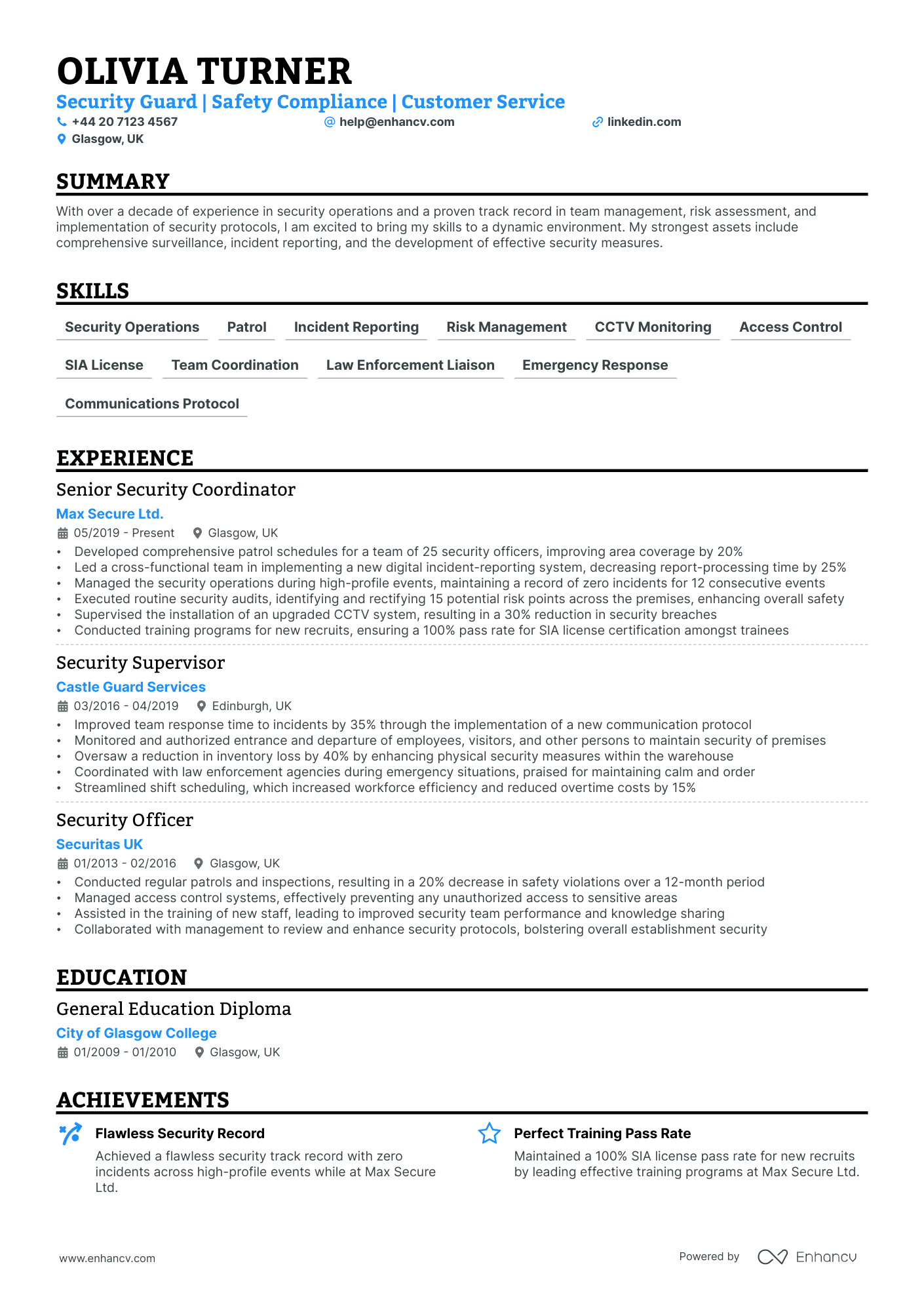 Security Guard CV Examples & Guide for 2025